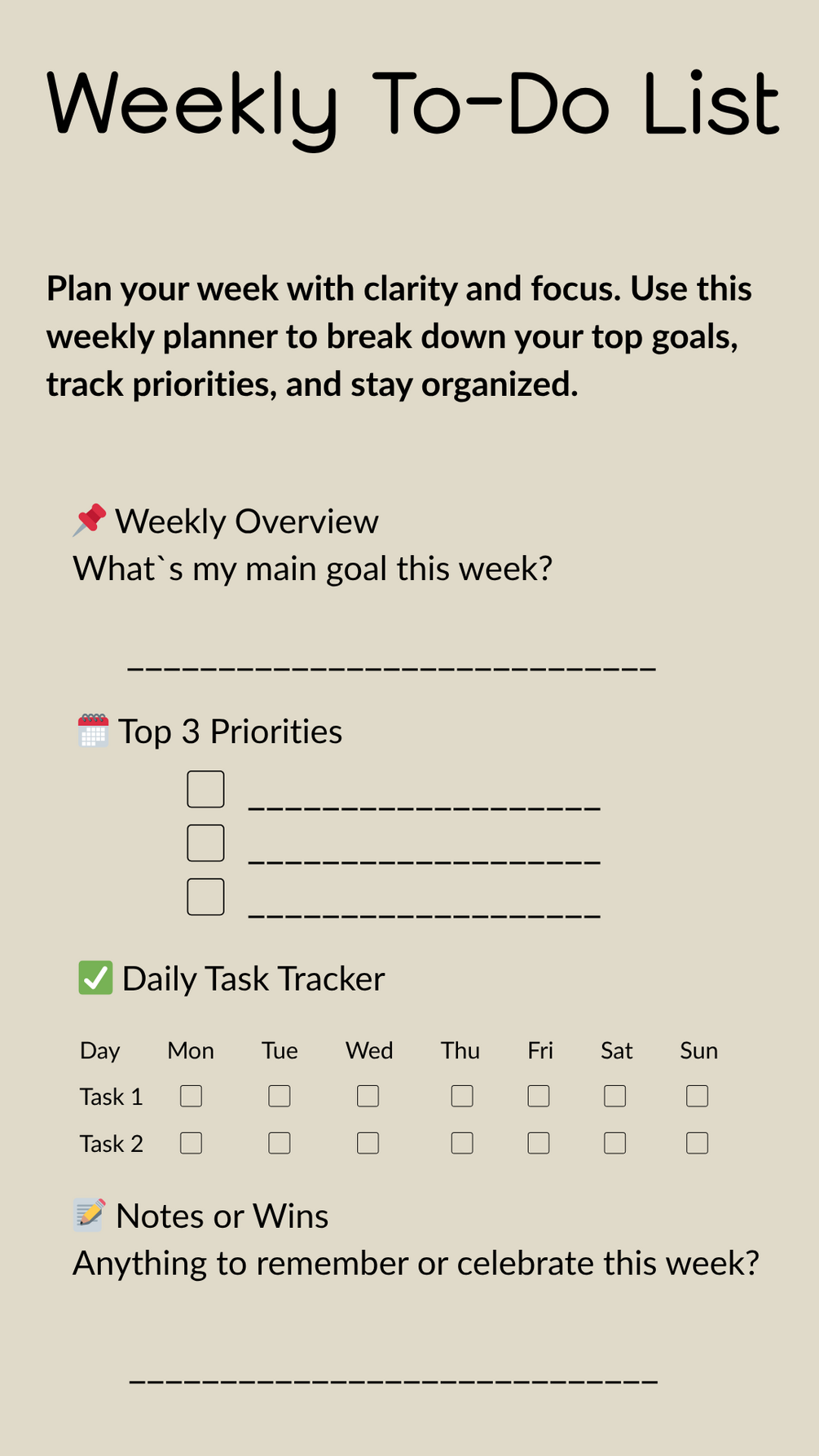 Weekly To-Do List — Focused Weekly Planning Template