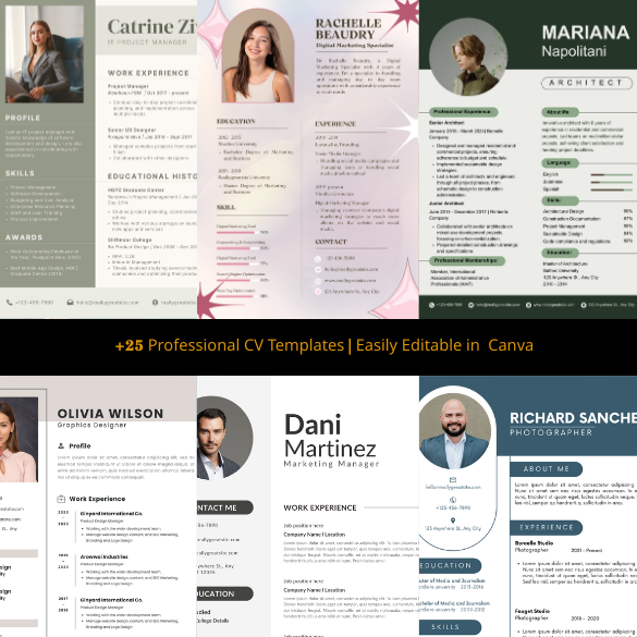 25+ Professional CV Templates | Easily Editable in Canva