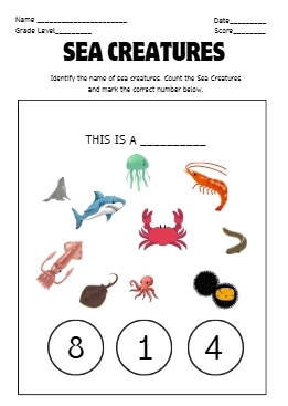 SEA CREATURES NAME AND COUNT