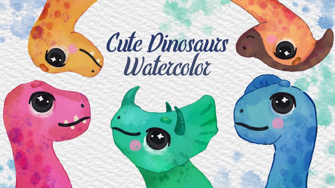 Cute Dinosaurs watercolor clipart