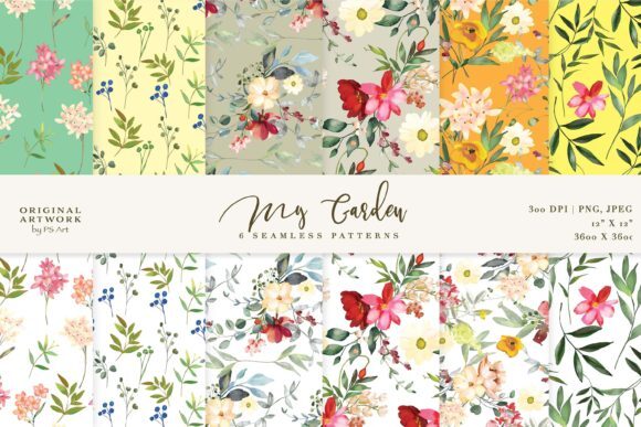 Watercolor Floral Seamless Pattern Set