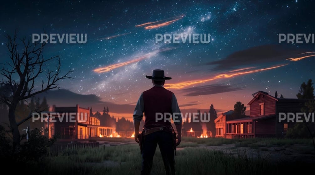 Lone Cowboy Under the Cosmic Sky – Cinematic Western Art