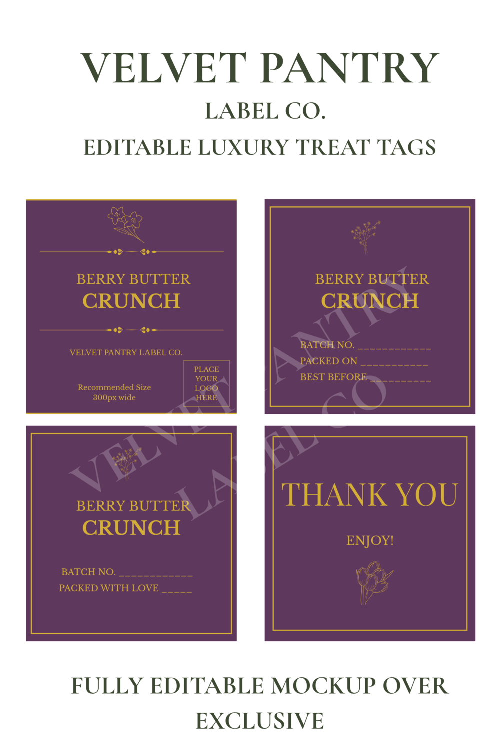 Berry Butter Crunch Editable Treat Tags | Elegant Food Gift Labels ...