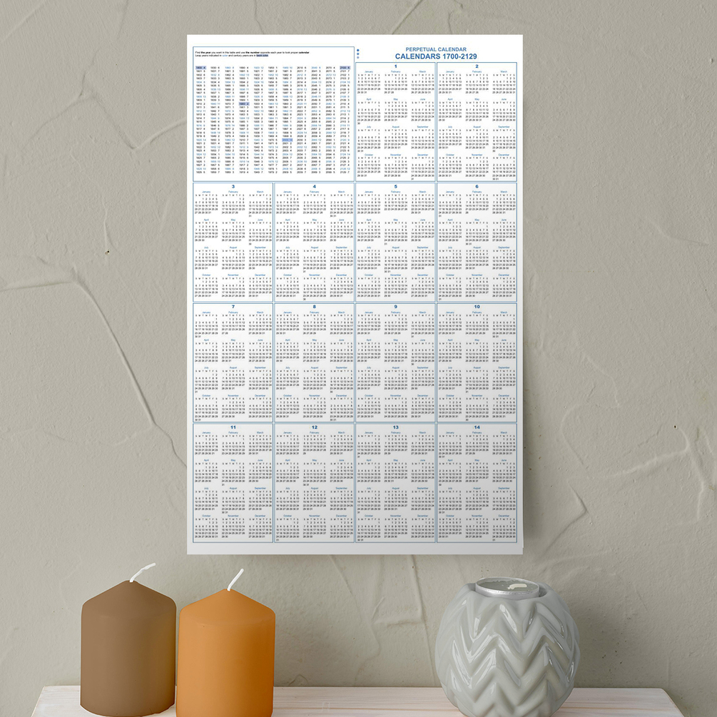 Printable Perpetual Calendar | Tabloid | Sunday-start | Style 3 | Blue