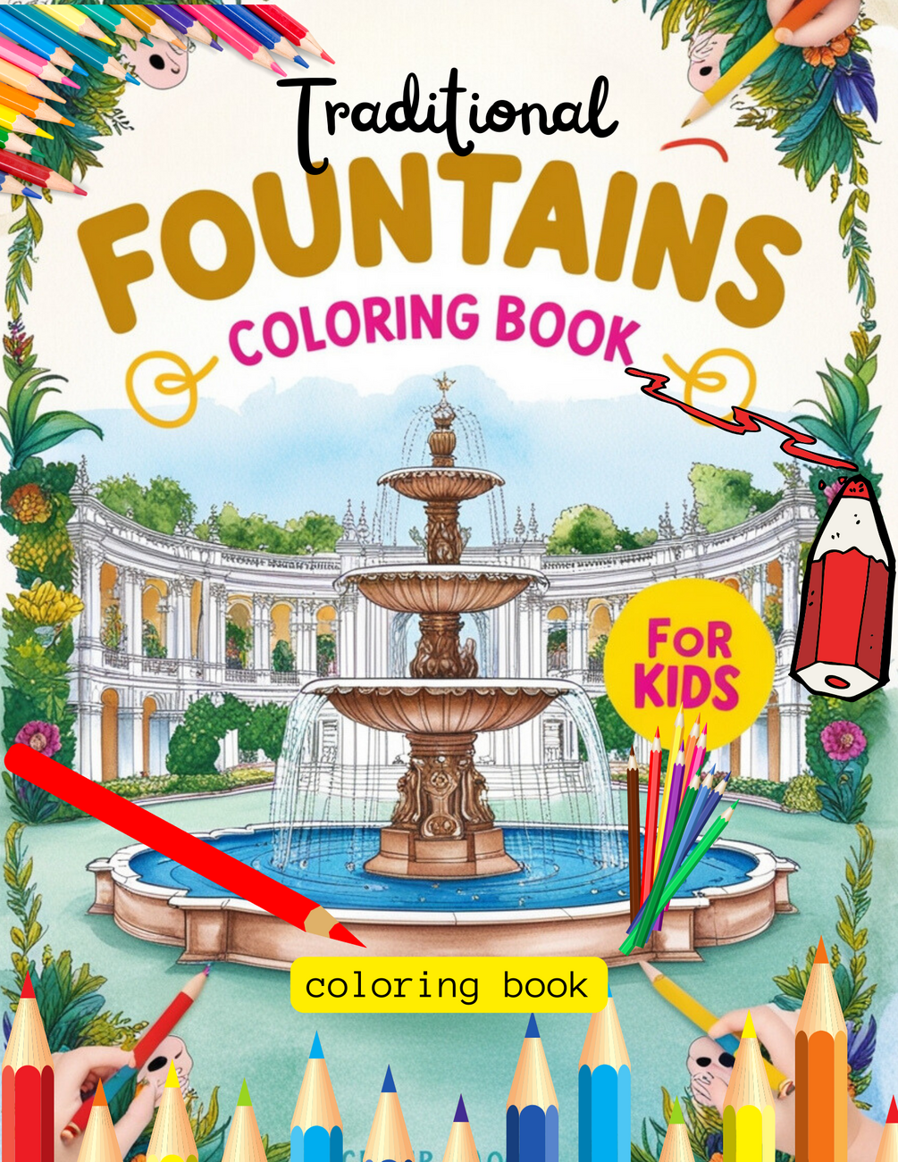 Beautiful Traditional Fountains Coloring Book FOR KIDS