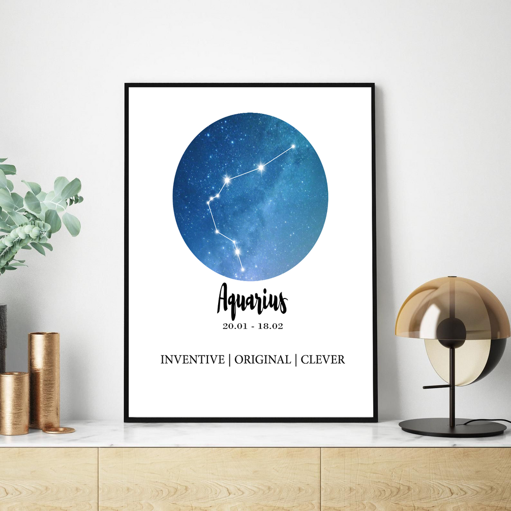 AQUARIUS Print, Star Sign Constellation, Astrology Wall Art, Zodiac ...