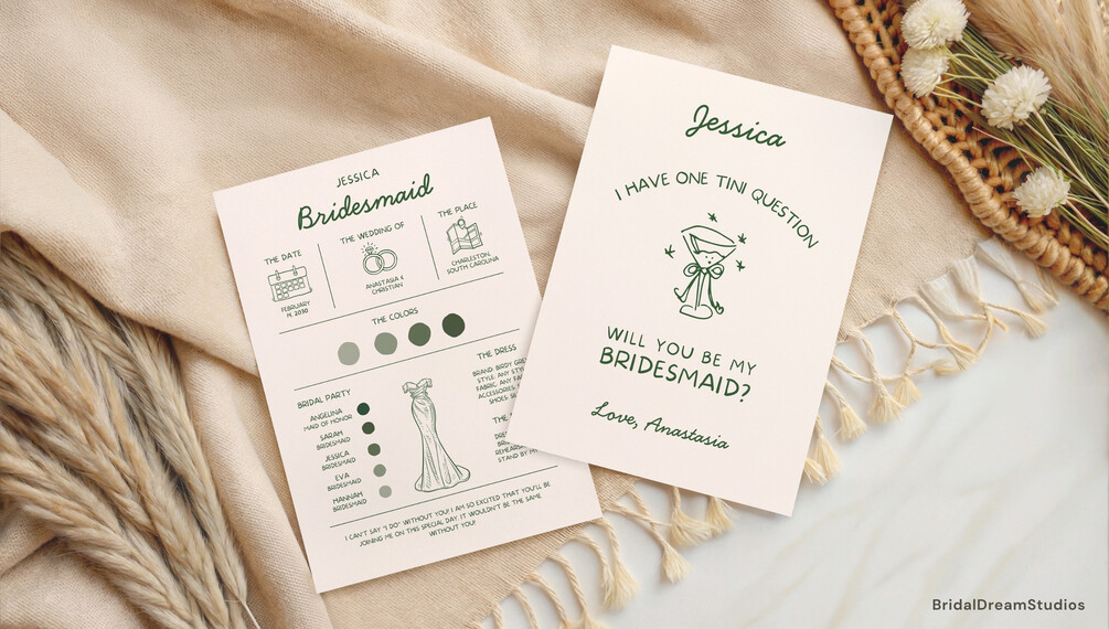 Bridesmaid Proposal Card Hand Drawn Canva Template, HD4