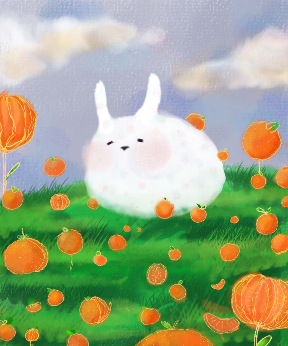 Mandarin field art print. Warm and cozy print for gifting.