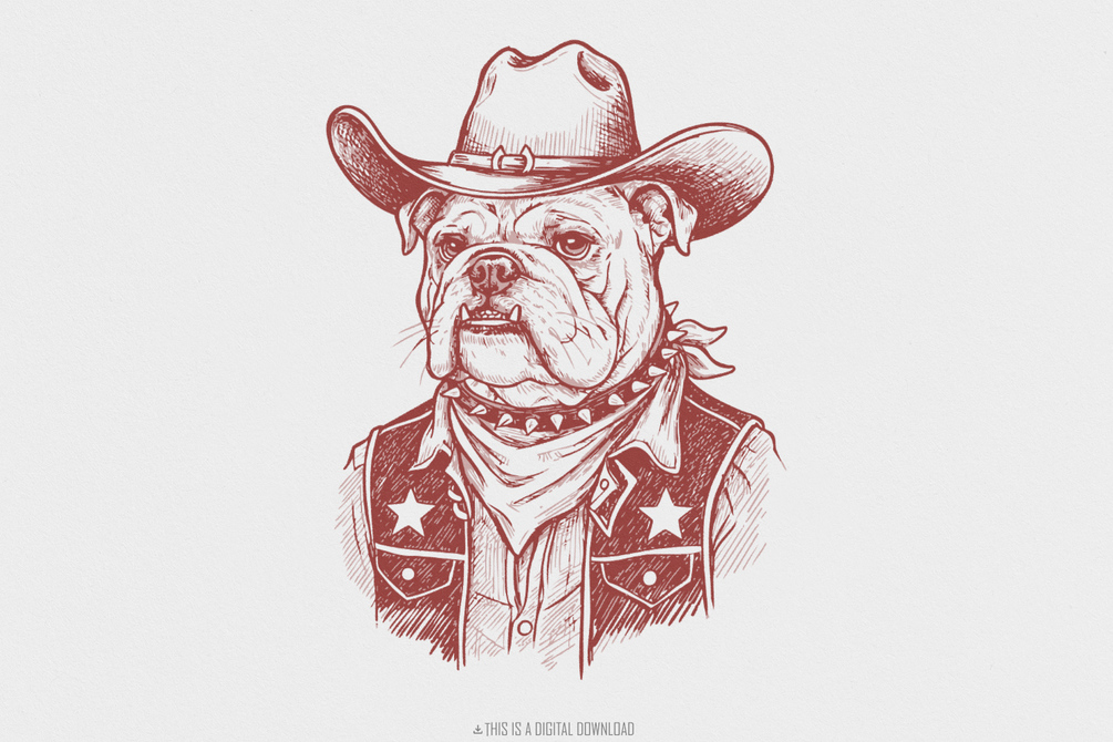 Cowboy Bulldog PNG, Western Dog Illustration, Bulldog Clipart, Digital ...