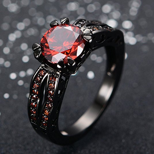 New! Black Gold 8MM Round Dark Red Ruby Solitaire Ring Engagement ...