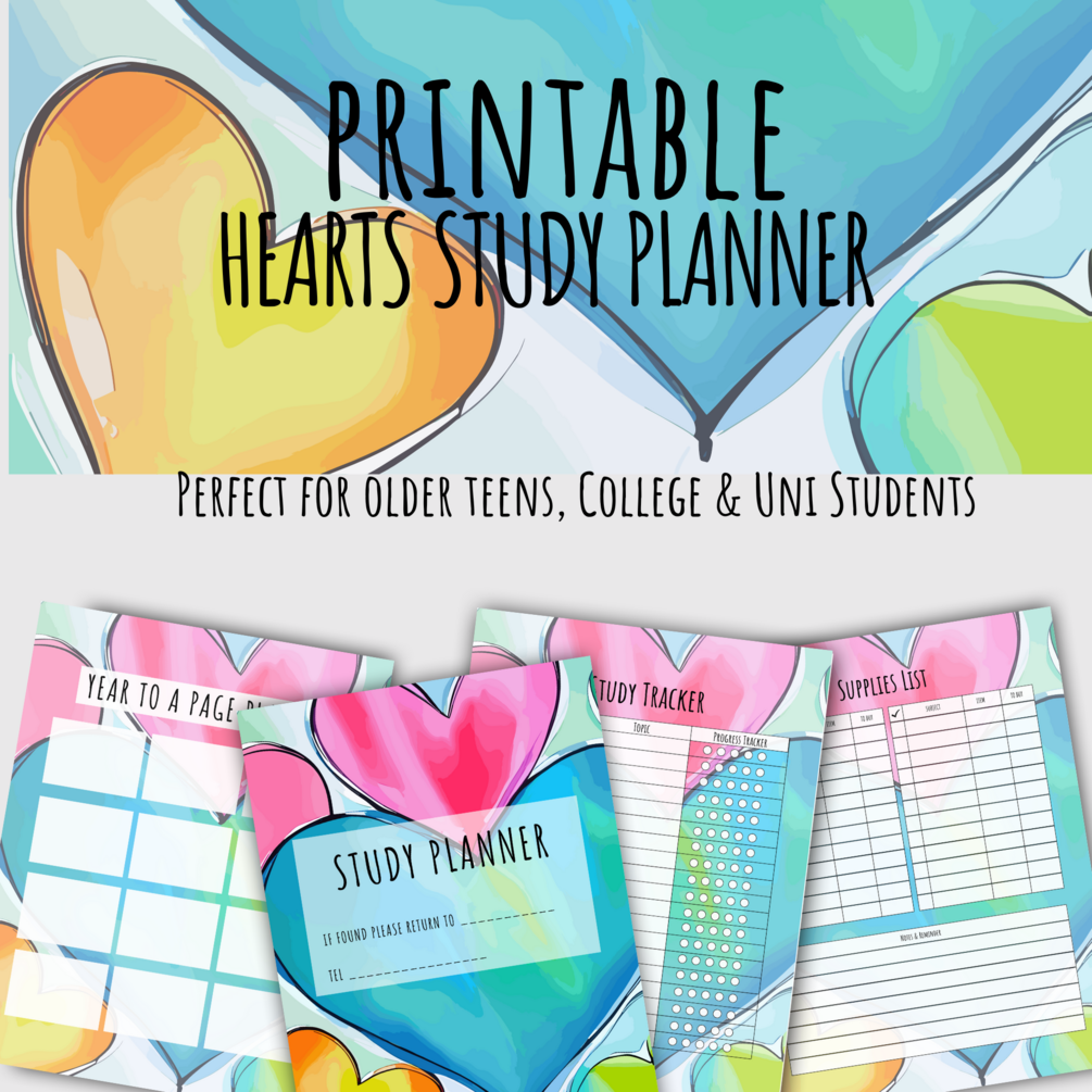 Hearts Printable Study Planner for College and University Students ...