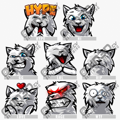 White Wolf Animated Sub Emotes - 8 Pack [Twitch | Kick | Discord]