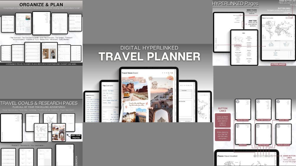 Digital Travel Planner, GoodNotes Travel Journal