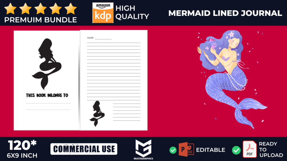 Mermaid Lined Notebook KDP Interior