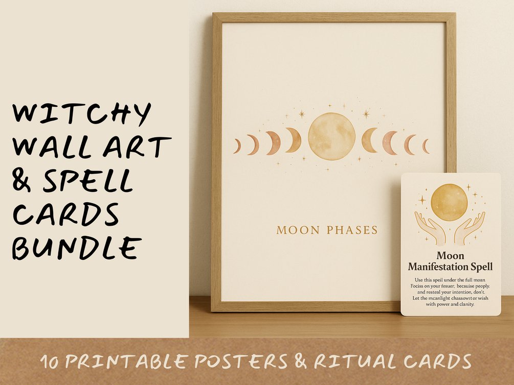 Printable Witchy Wall Art and Spell Cards Set for Rituals, Meditation ...