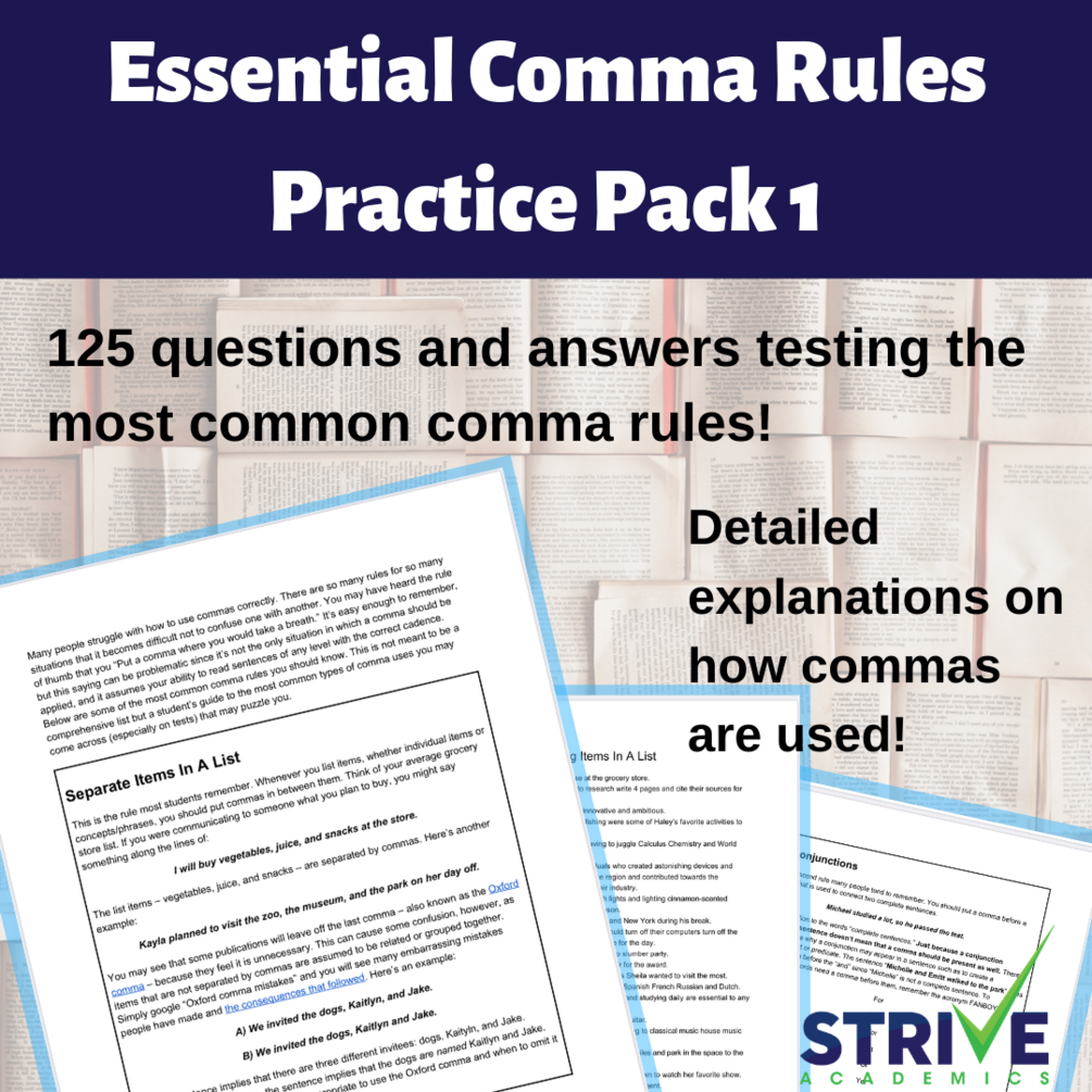 Essential Comma Rules Practice Pack 1