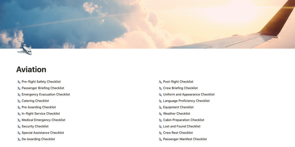 Notion - Cabin Crew Checklists
