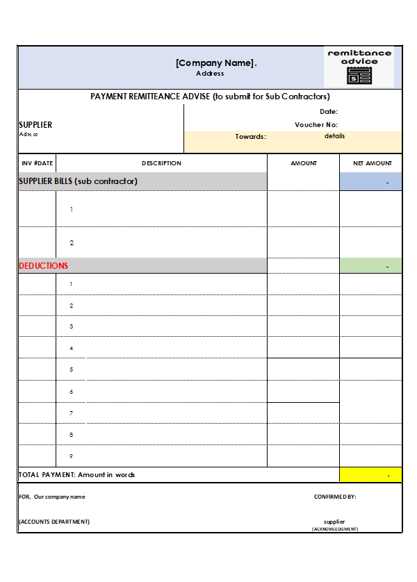 PAYMENT REMITTANCE ADVICE - EXCEL SAMPLE
