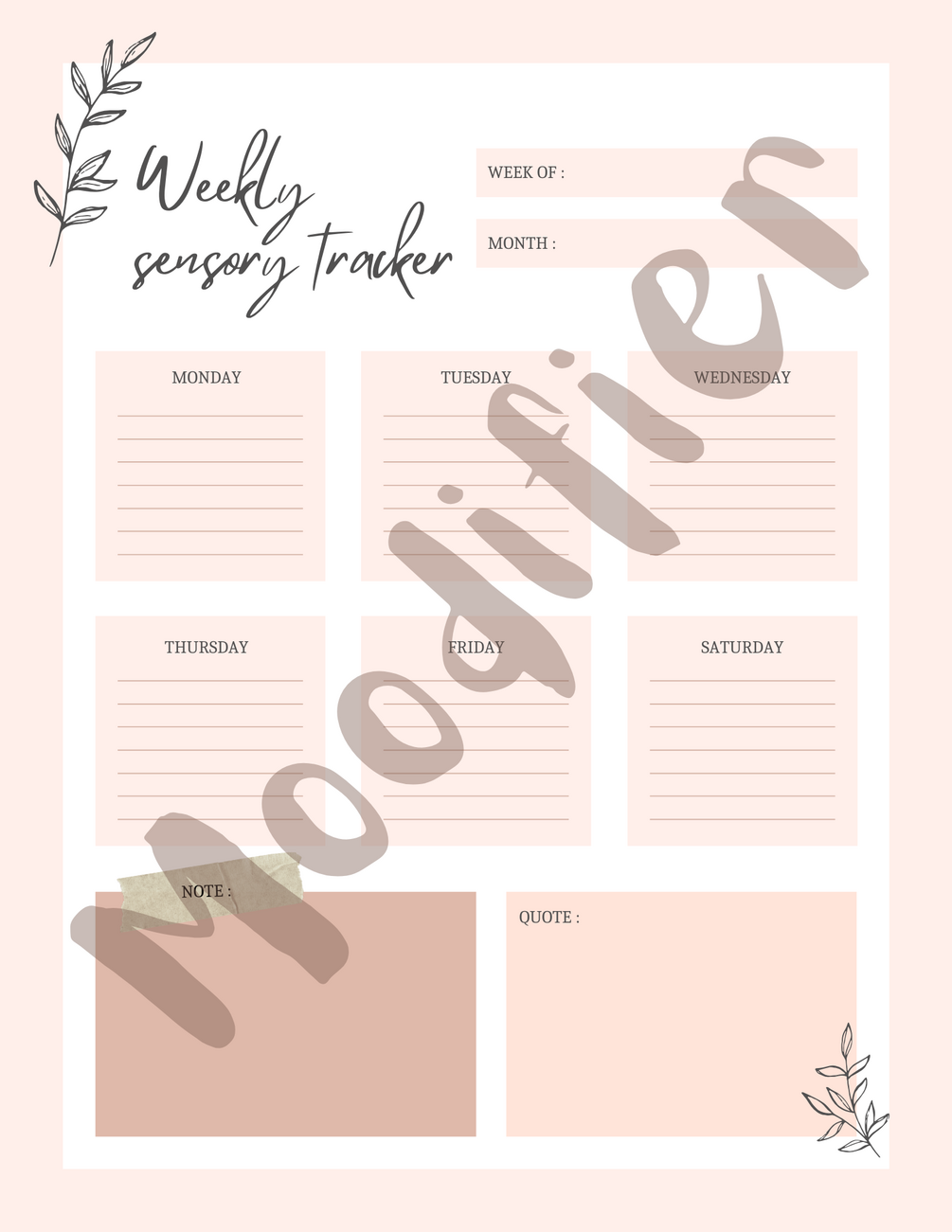 Weekly Sensory Planner - Editable PDF for Stress-Free Week Planning