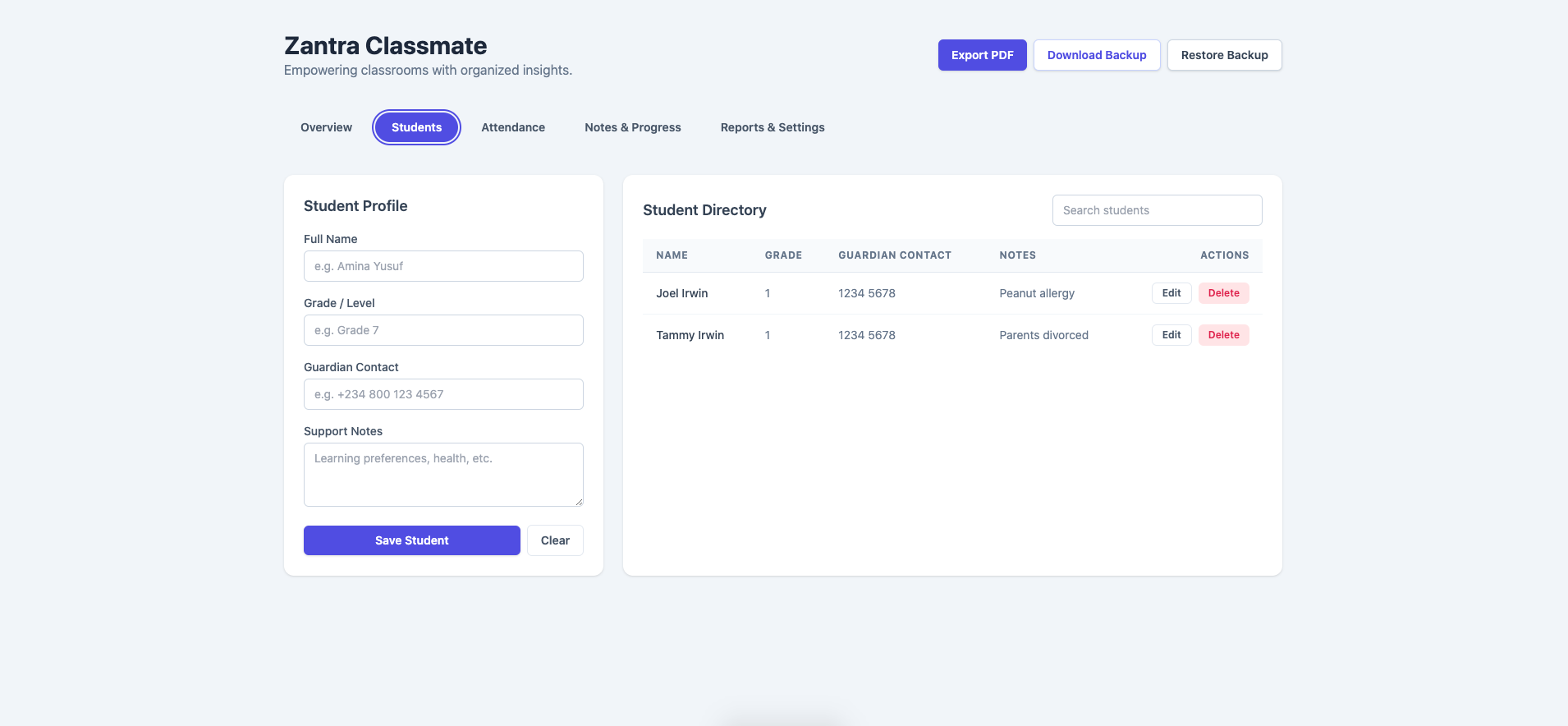 Zantra Class Mate – Offline Classroom Manager
