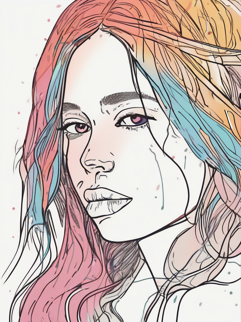 Emotionless Beauty Colored Line Art Printable