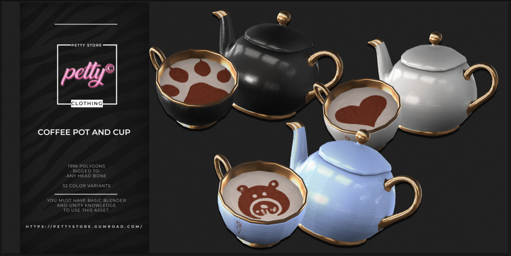 66꒰ა 🎀 ໒꒱COFFEE CUP WITH POT | VRCHAT VTUBE 3D GAME ASSET