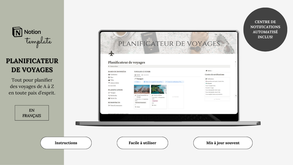 Template Notion Planificateur de Voyages