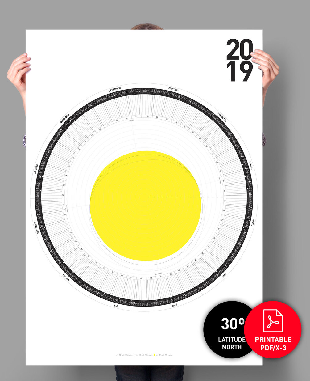The Circular Calendar 2019 – 30º – north – Printable PDF