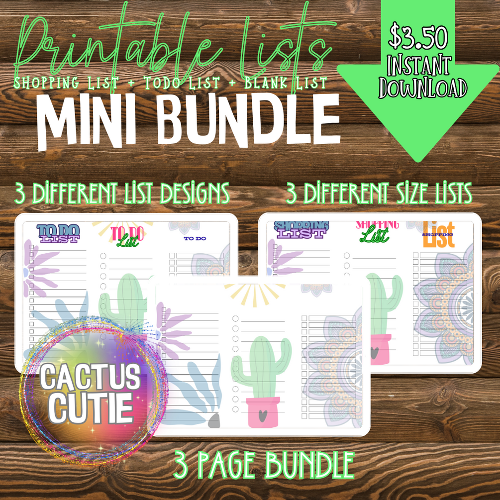 Printable Lists Mini Bundle Shopping List To Do List Blank List Bundle ...