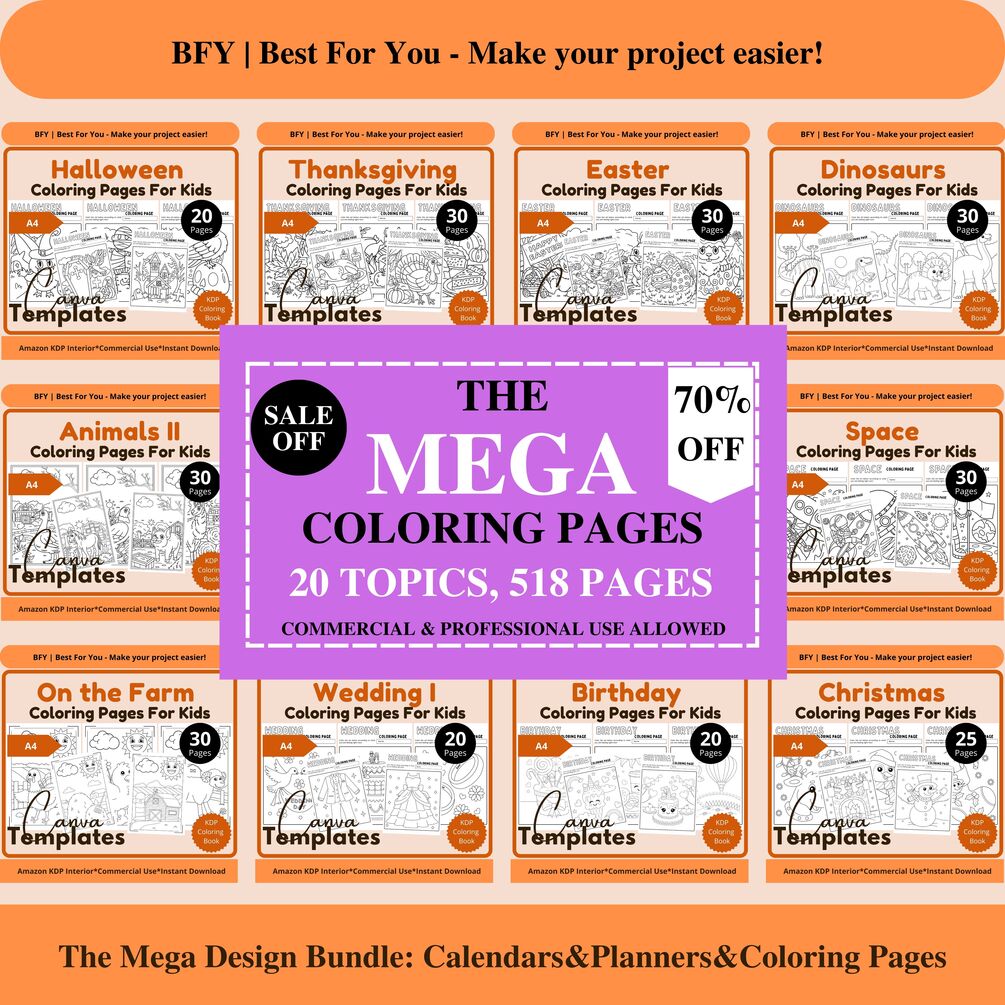 The Mega Design Bundle Coloring Pages | Amazon KDP Interior A4, 20 ...