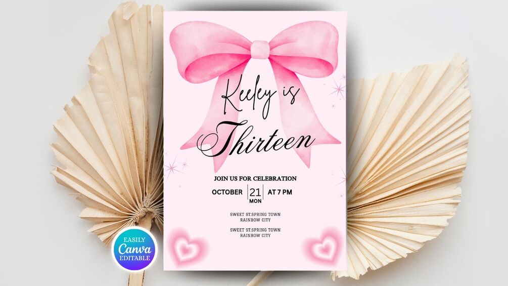 PINK BOW CHRISTMAS PARTY INVITATION