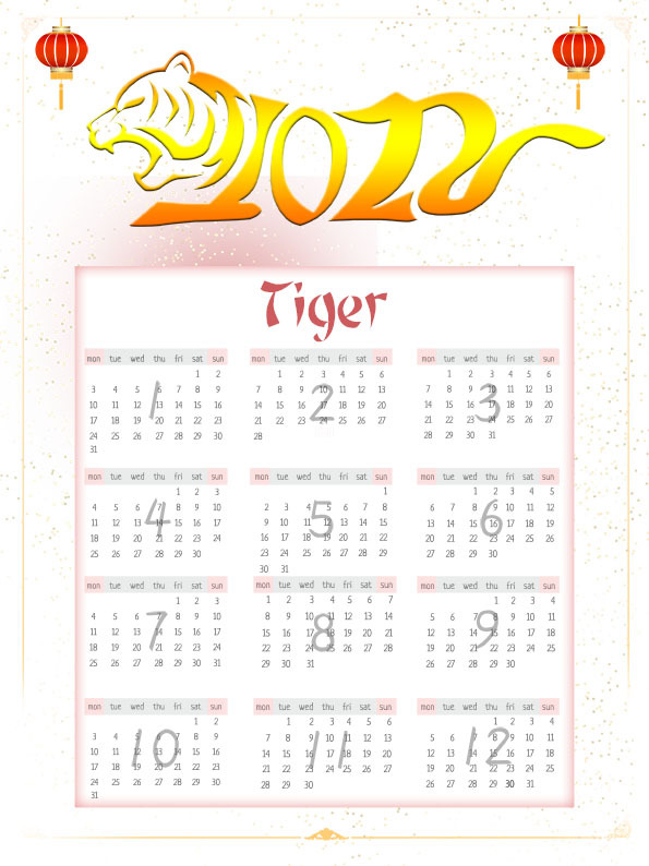 Printable 2022 Calendar of Tiger Year