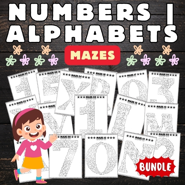 Numbers | Alphabets shaped mazes with answers - Fun games activities