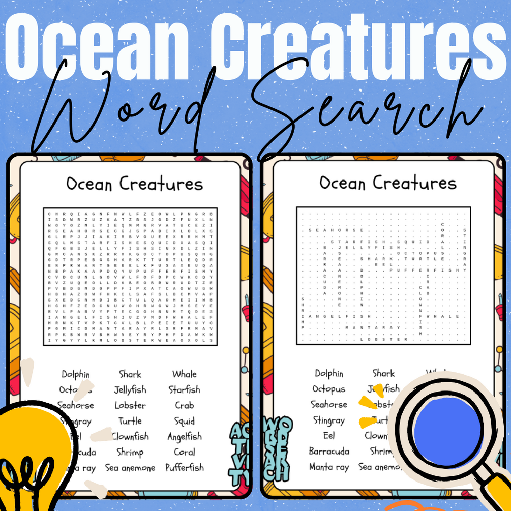 Ocean Creatures Instant Word Search Puzzle - Printable Worksheet