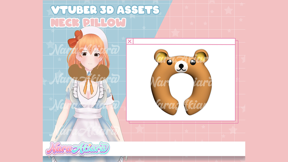 3D Vtuber Assets Brown Bear Neck Pillow Vroid Commission, 3D assets ...