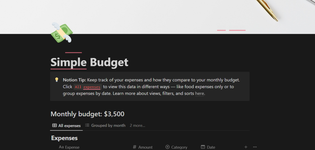 Simple Budget Tracker Notion Template