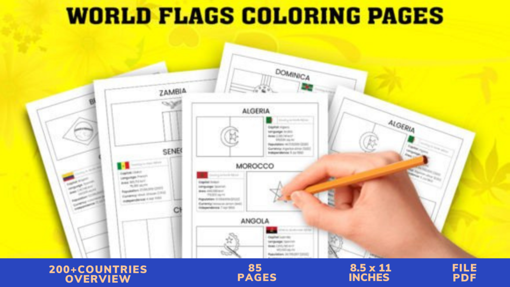 200 Countries Flags Coloring Pages Book