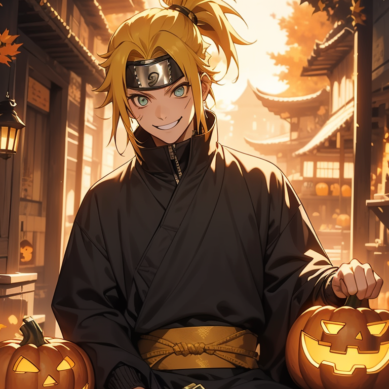 Anime Halloween Boy with pumpkin