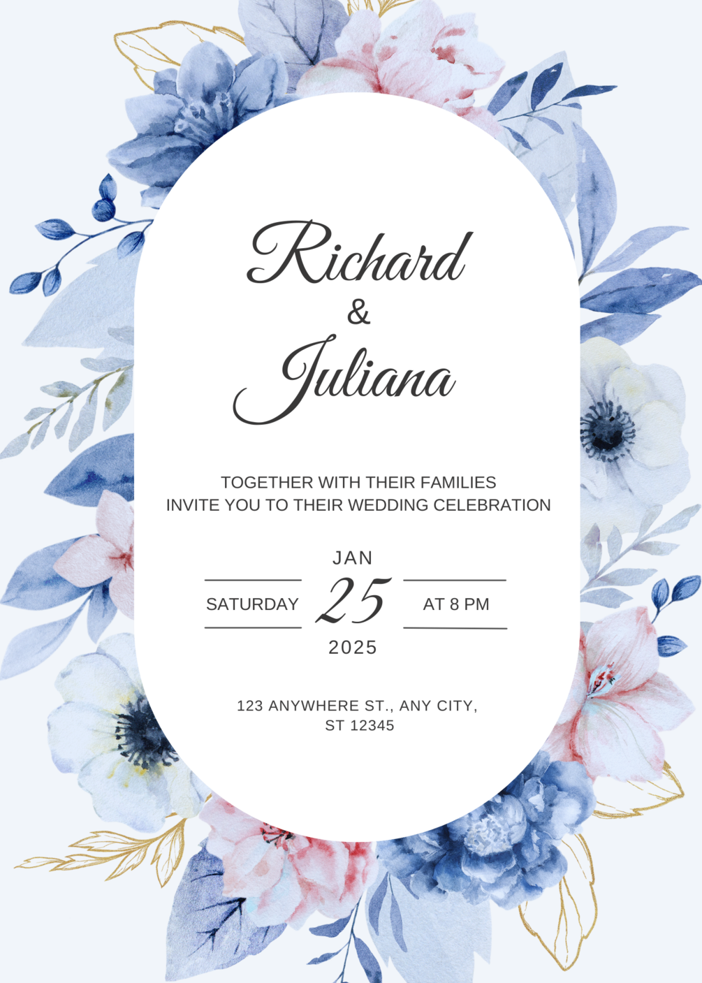 "Elegant Floral Wedding Invitation Template - Easy to Edit & Print"