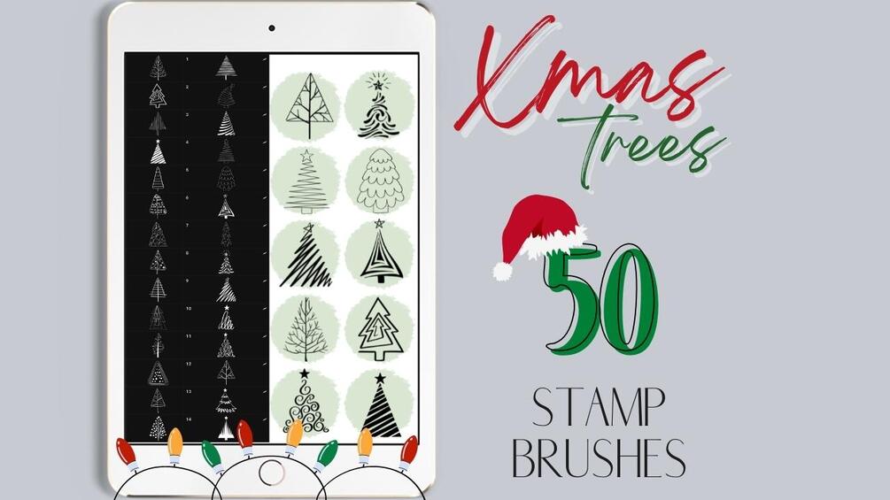 Procreate 50 Christmas Tree Stamp Brushes