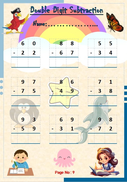 Arithmetic's worksheets for kids : Double Digit Subtraction (Volume 04)