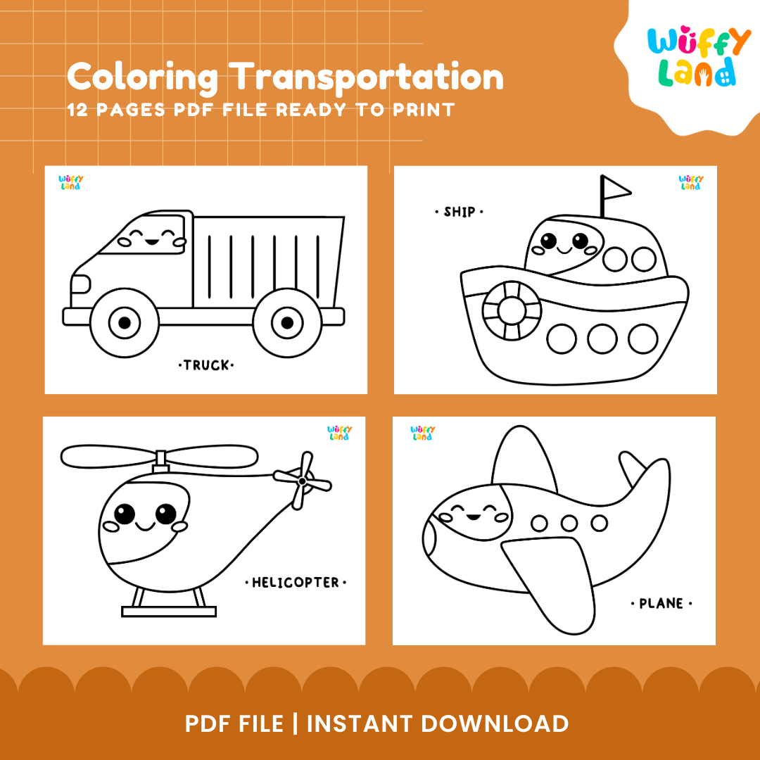 Transportation Coloring Pages for Kids - 12 Pages Printable