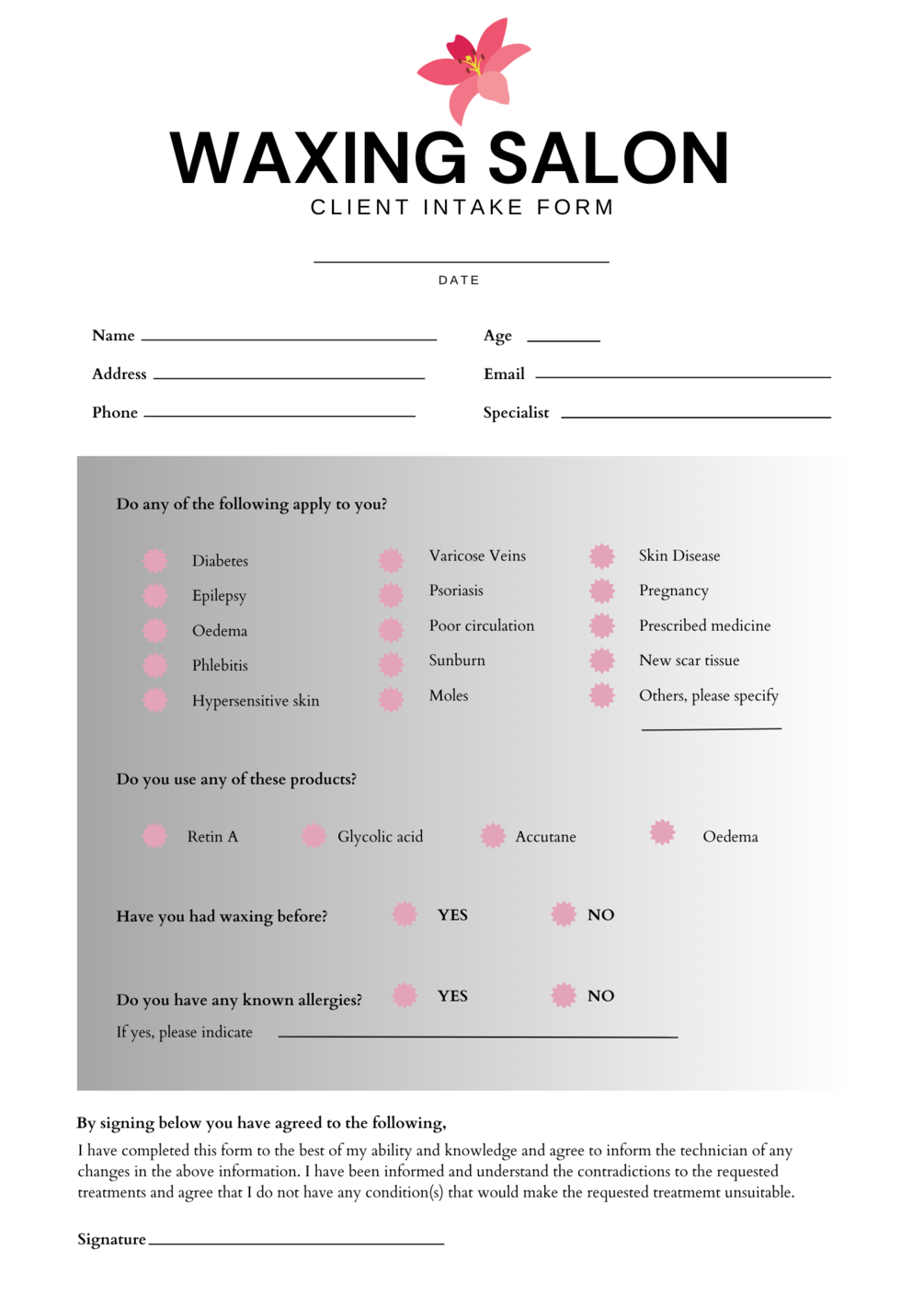 Templates for Client intake form
