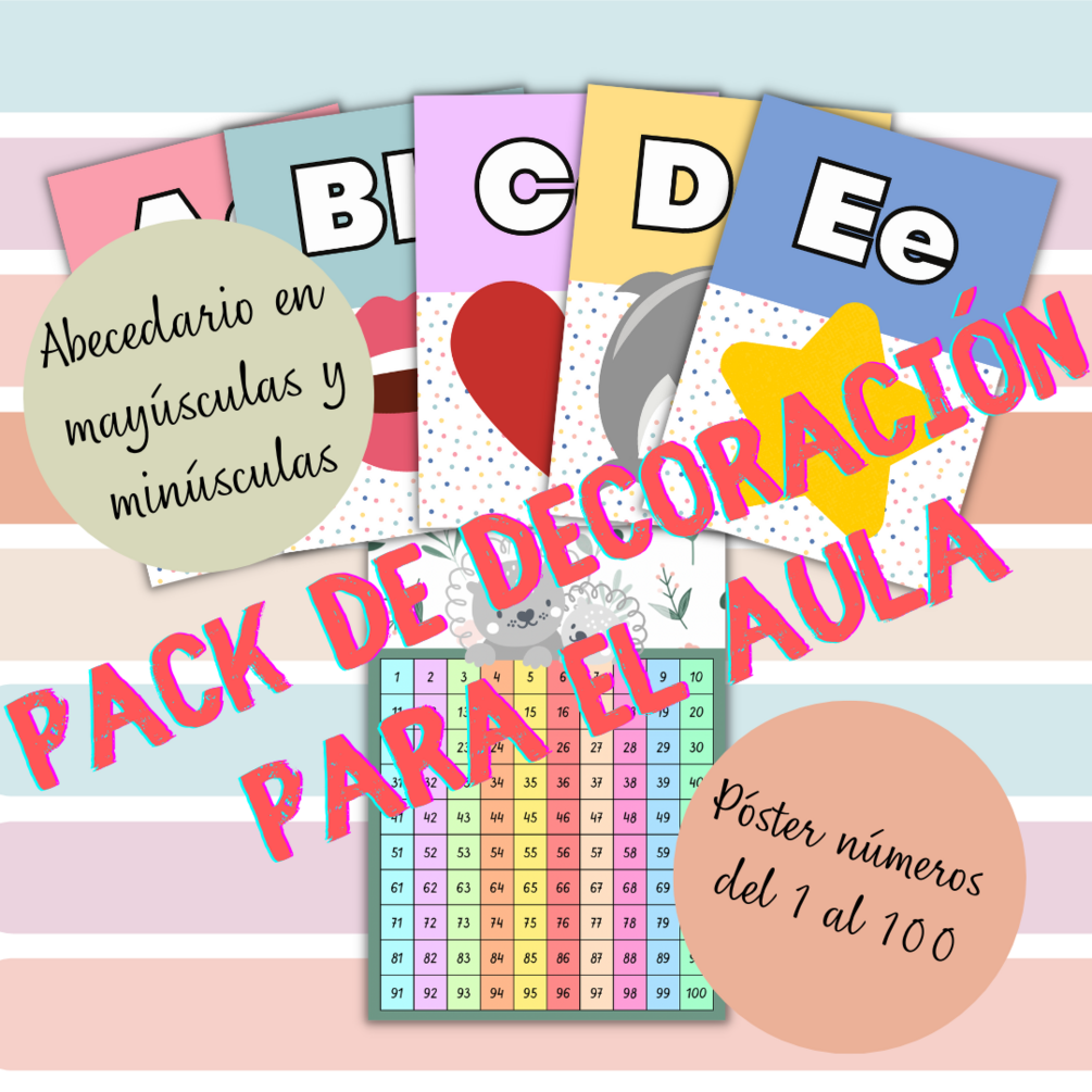 Pack de decoración para el aula: abecedario y mural (números 1 a 100)