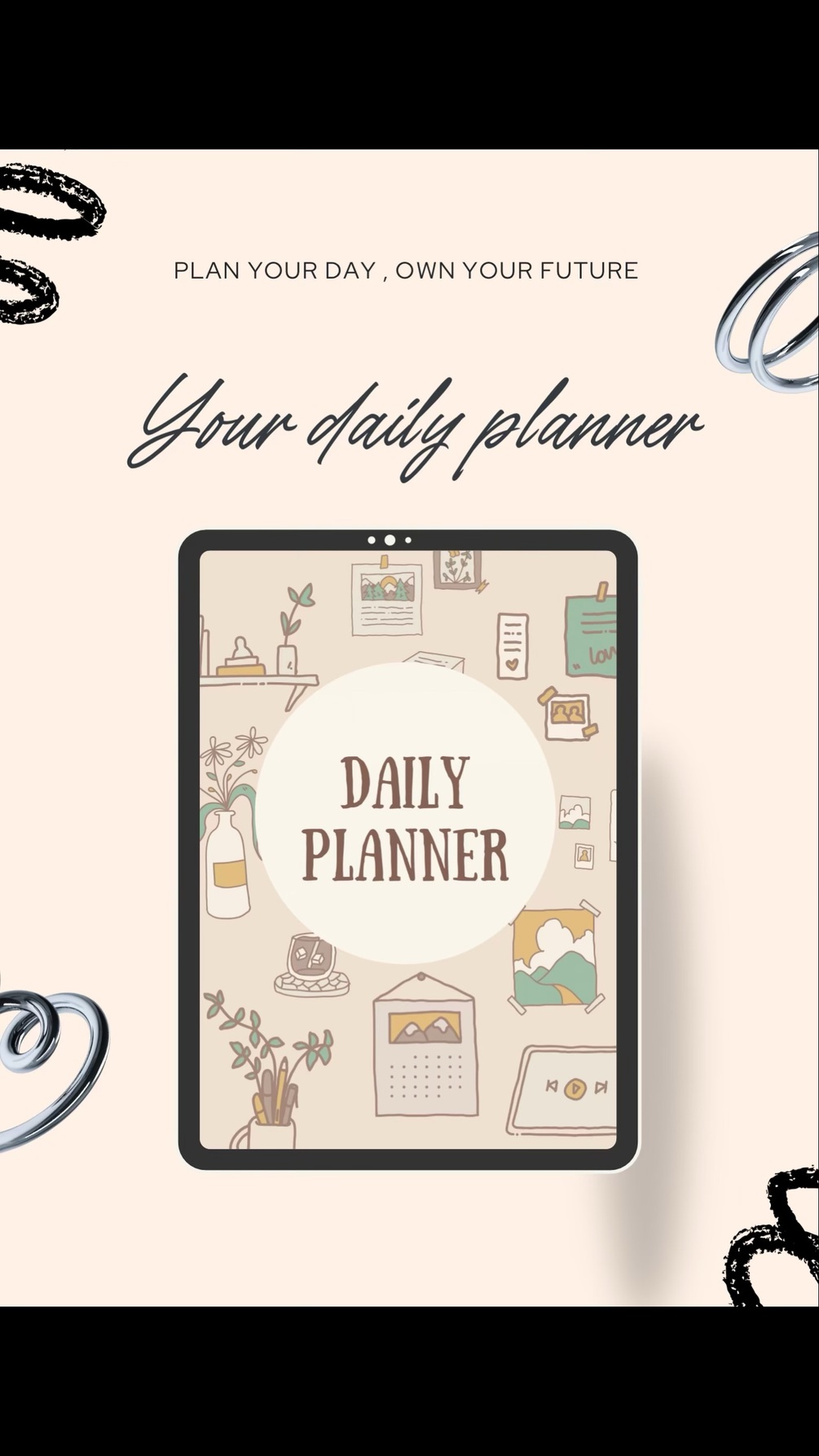 Green and brown illustrative daily planner