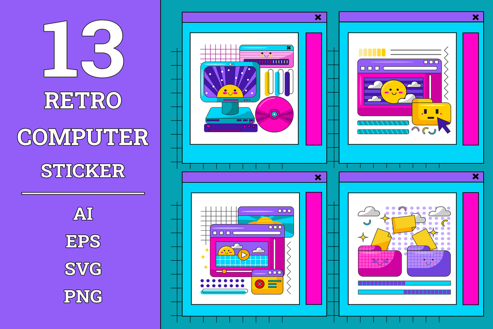 Retro Computer Sticker - Illustration