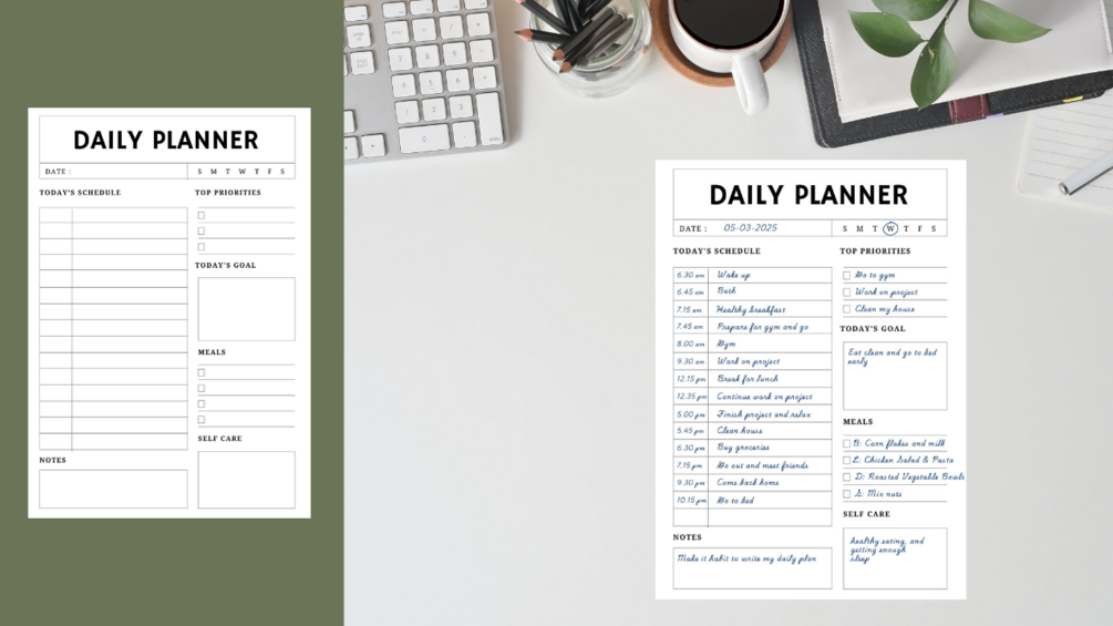 Minimalist Daily Planner – Printable PDF for Productivity