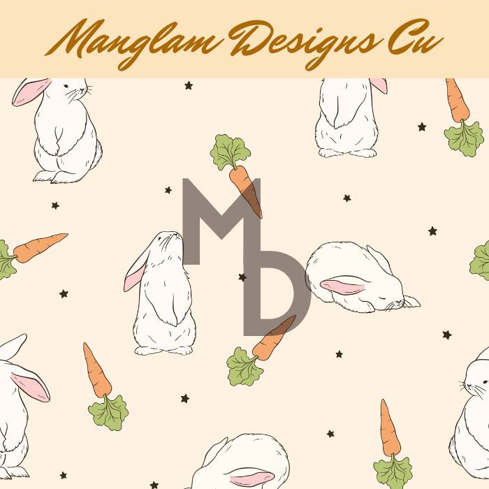 Easter hand drawn bunny seamless repeat pattern, spring carrot egg ...