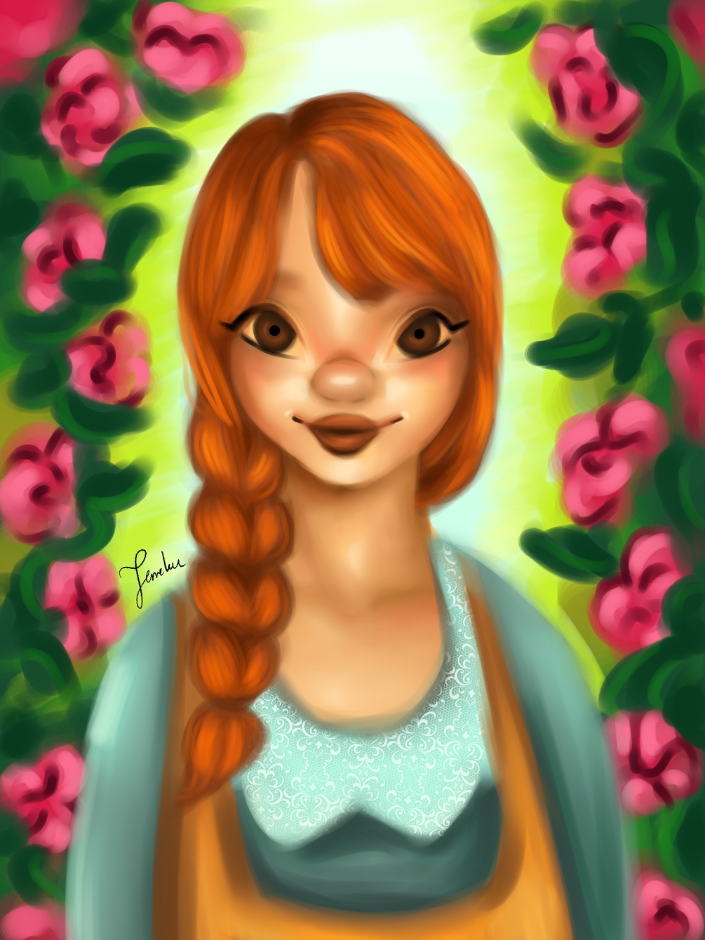 Digital artwork | Digital drawing | A girl in the picture with red hair ...