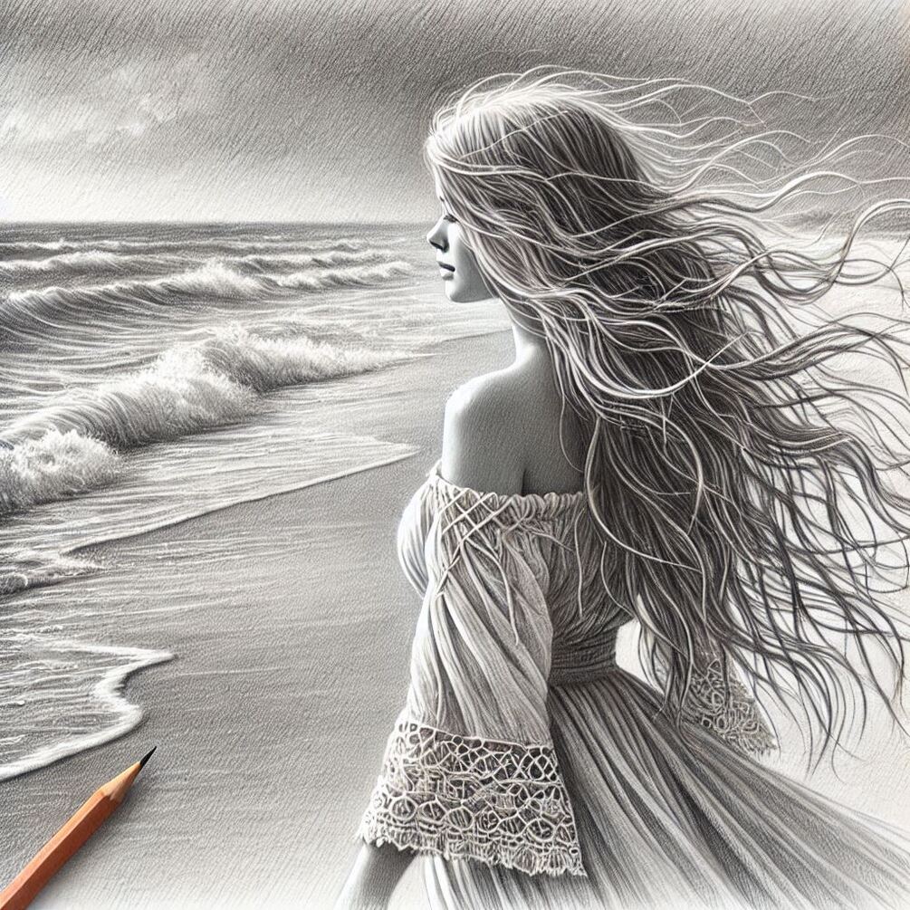 ️🌊 Serenity by the Sea: A Pencil Drawing of Tranquil Beauty 🌅